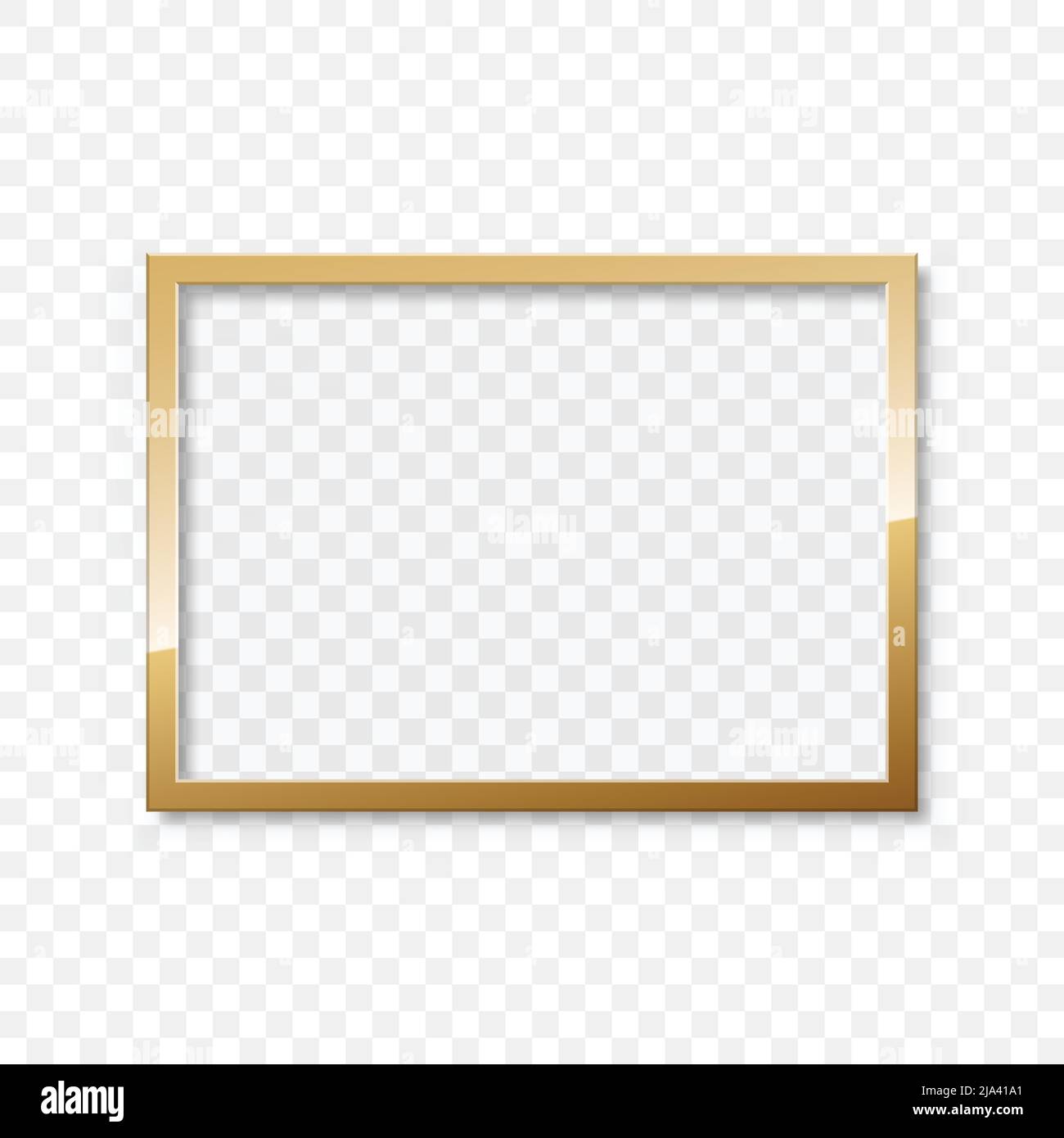 Golden photo frame in flat style. Gold border vector illustration on ...