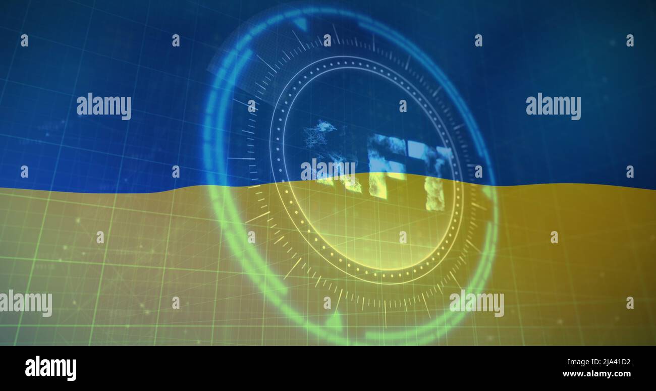 Image of scope scanning and nft symbol over flag of ukraine Stock Photo ...