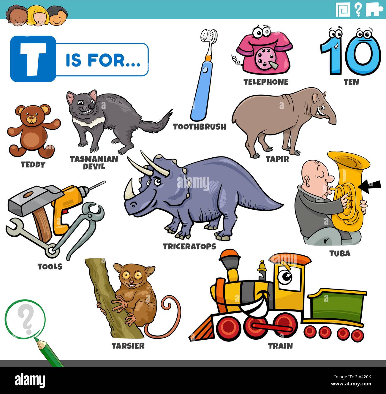 educational cartoon illustration for children with comic characters and ...