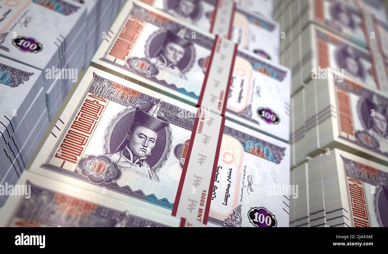 Mongolian Togrog, Tugrik money pack 3d illustration. MNT banknote ...