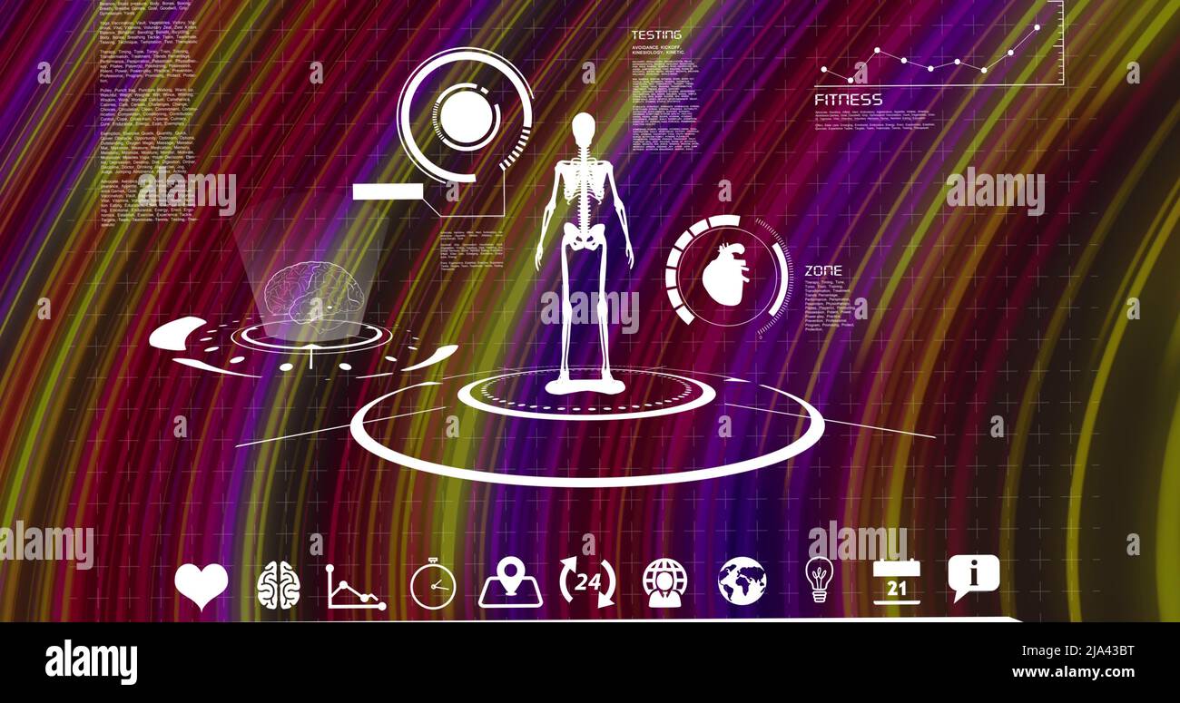 Image of scientific data processing over background with colorful ...