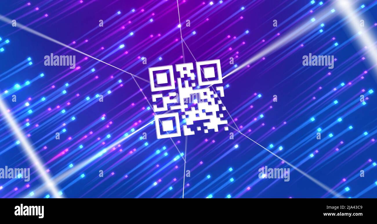 Image of qr code over moving blue and pink lights Stock Photo - Alamy