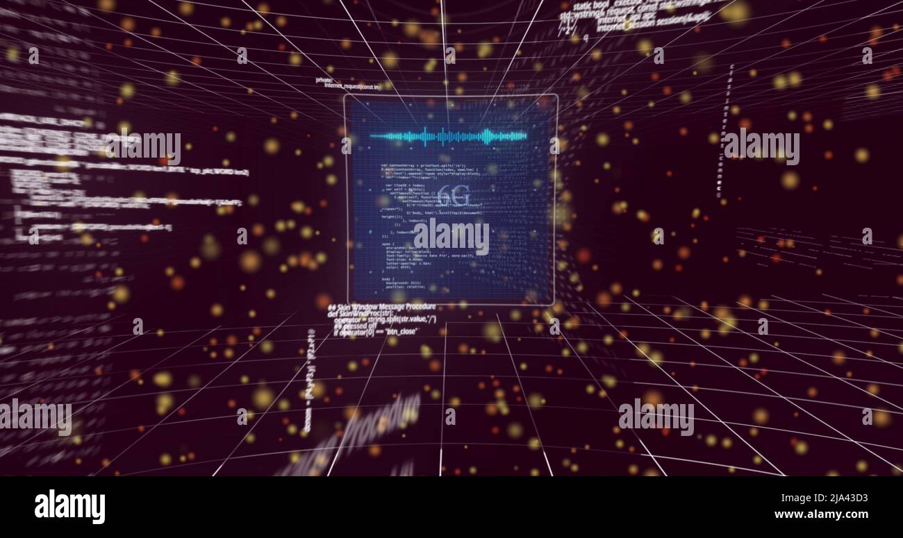 Image of 6g, dots and data processing moving over brown background ...