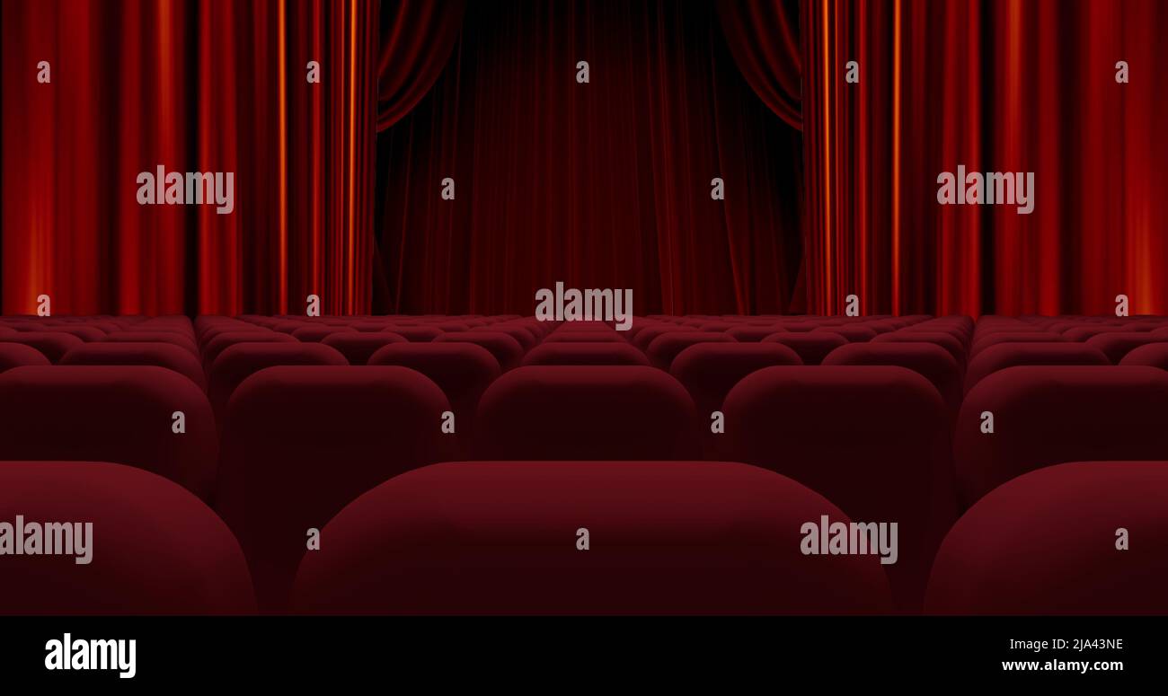 Image of red curtain opening in theater Stock Photo - Alamy