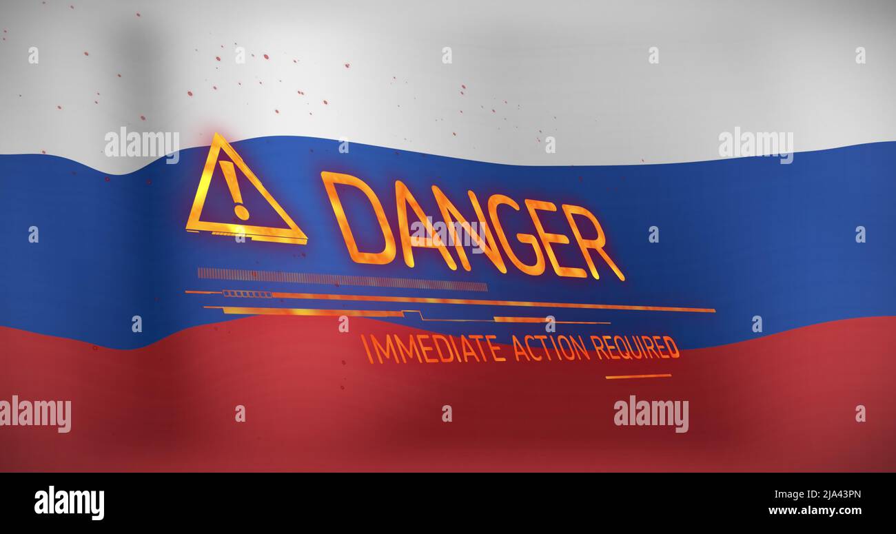 Image of danger text and symbol over flag of russia Stock Photo - Alamy