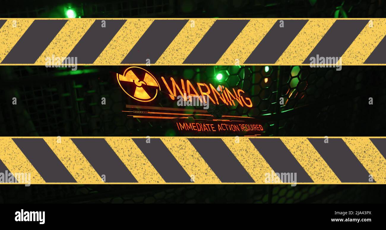 Image of warning text and symbol over server room Stock Photo - Alamy