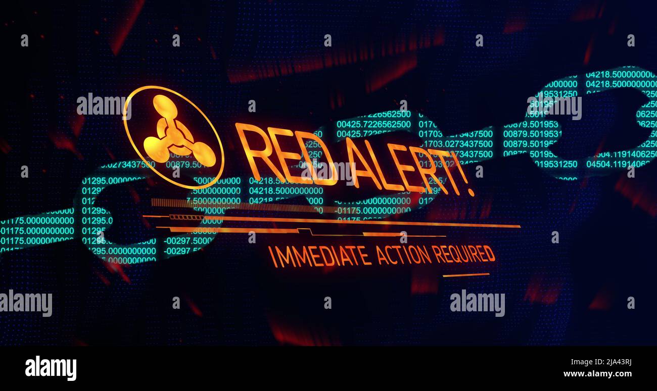 Image of red alert text and symbol over chain Stock Photo - Alamy