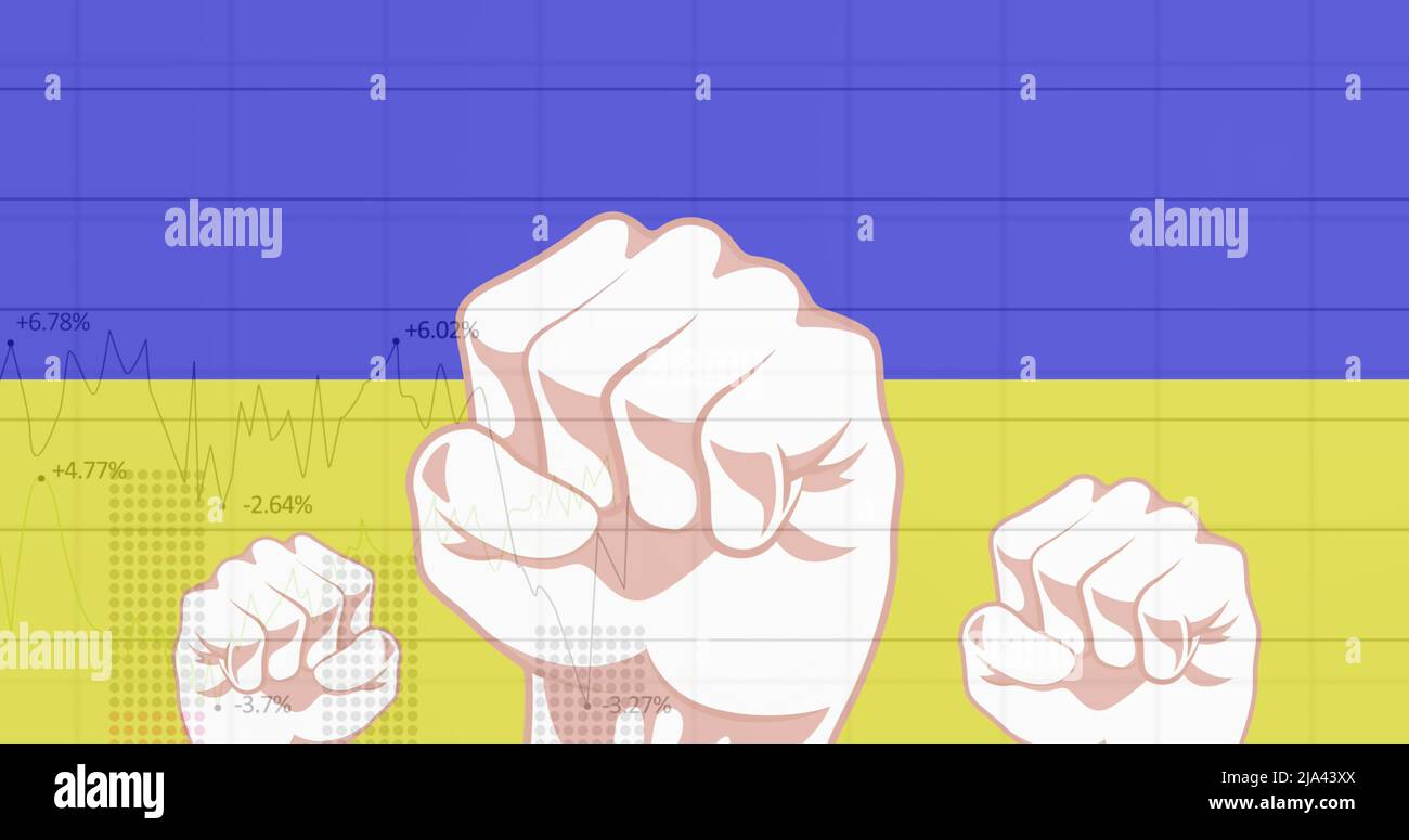 Image of data processing and fists over flag of ukraine Stock Photo - Alamy