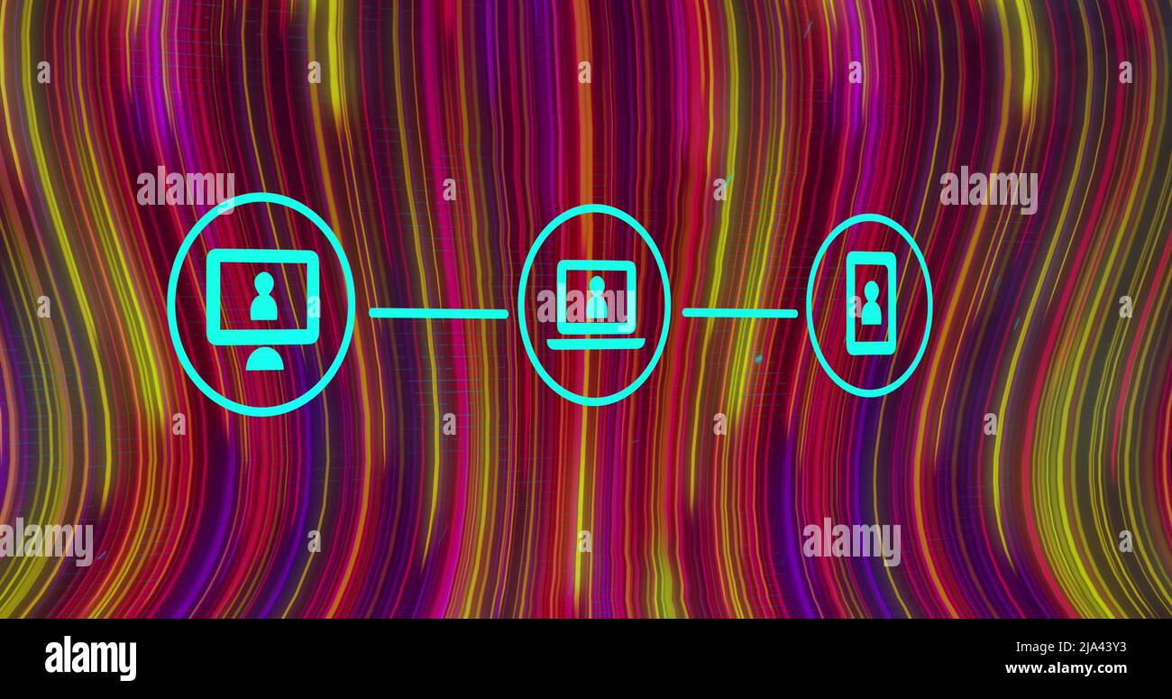 Image of technology icons on multicolour changing background Stock ...