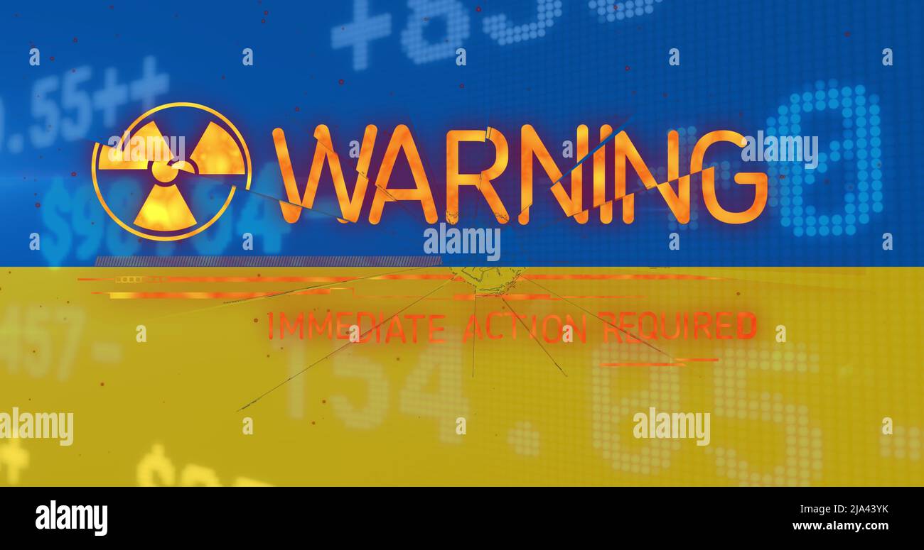 Image of warning text and symbol over flag of ukraine Stock Photo - Alamy