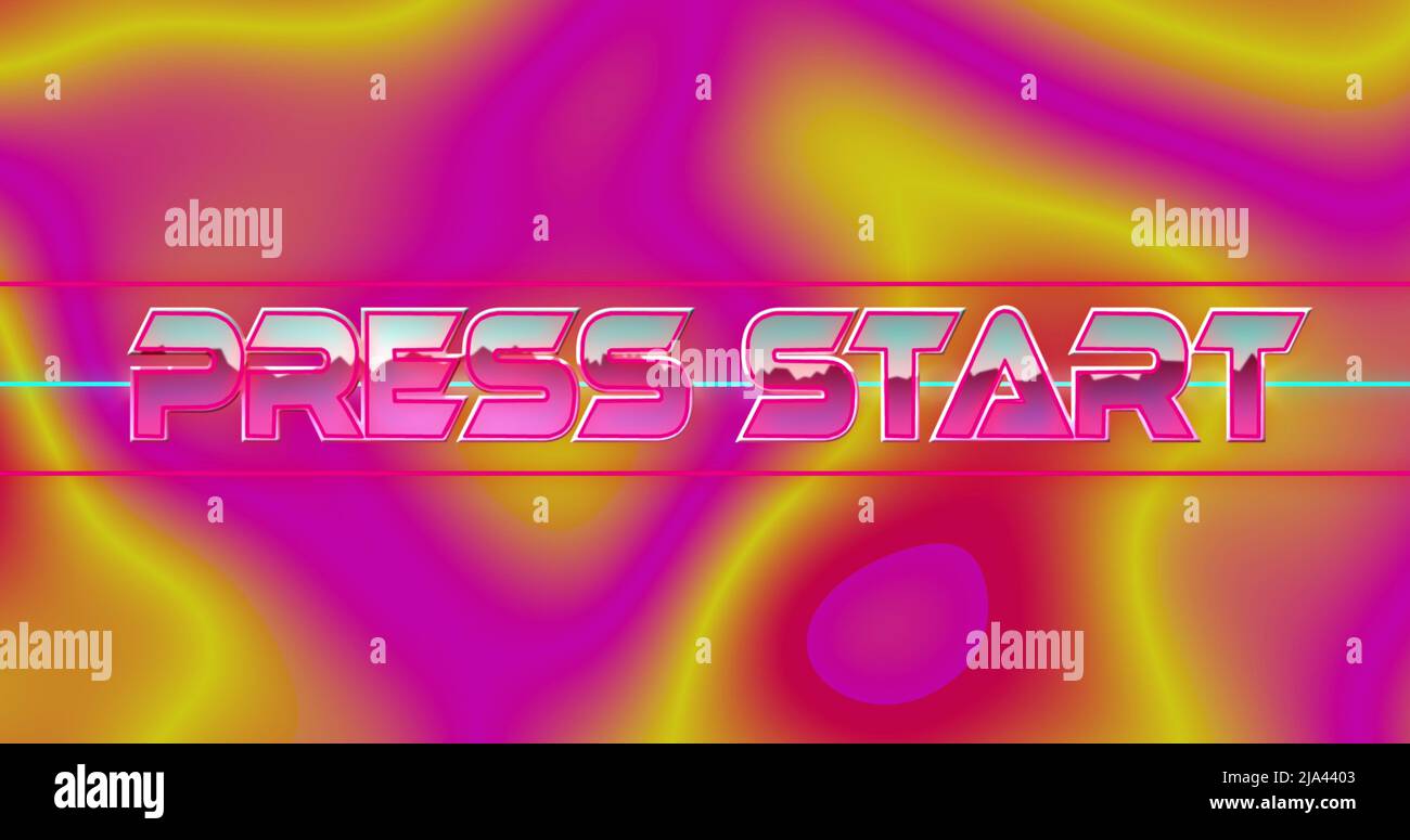 Image of press start over background with changing colorful waves Stock ...