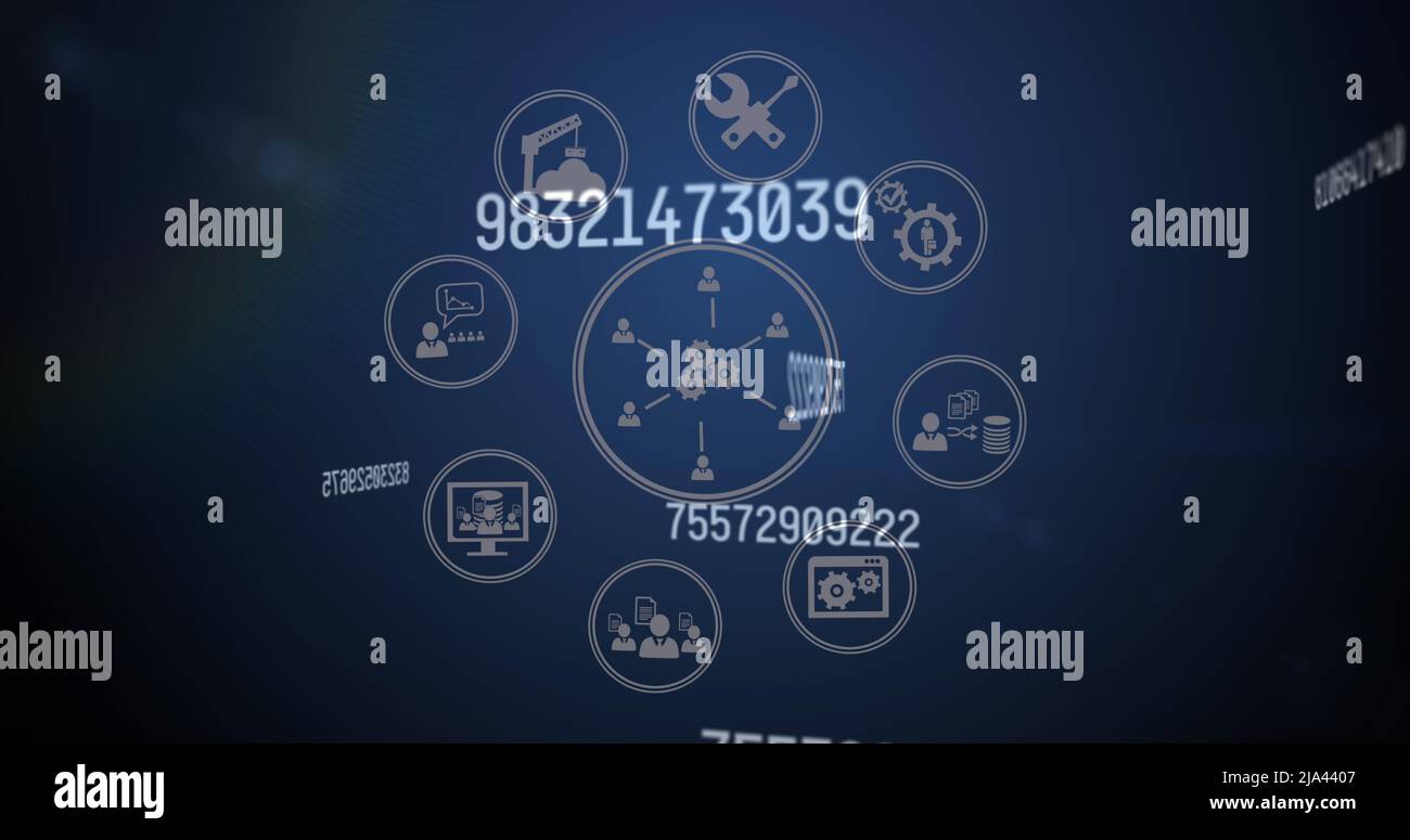 Image of numbers and technology icons on navy background Stock Photo ...