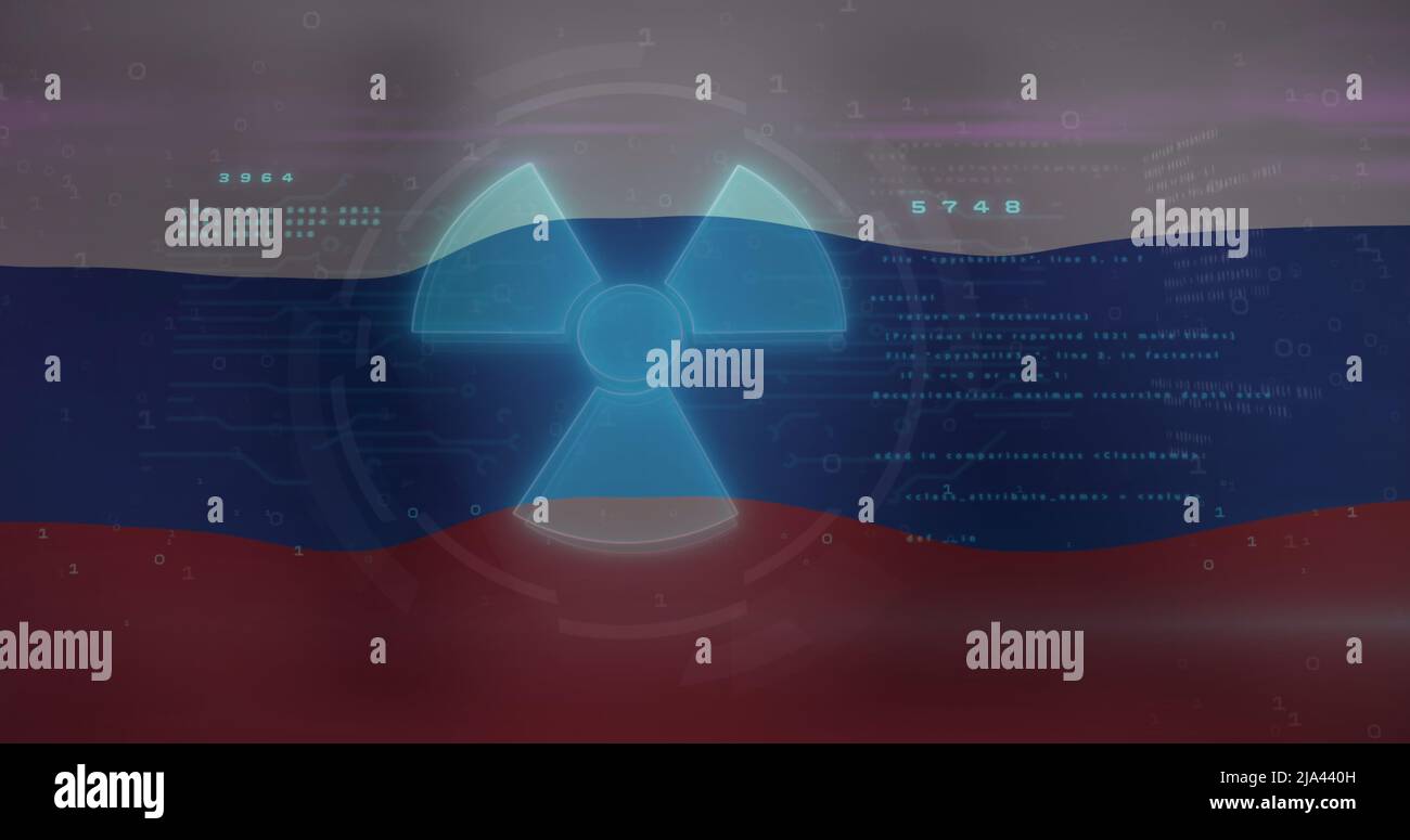 Image of data processing and nuclear symbol over flag of russia Stock ...
