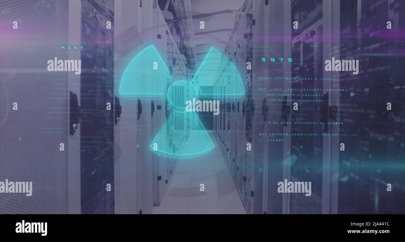 Image of nuclear symbol over data processing and server room Stock ...