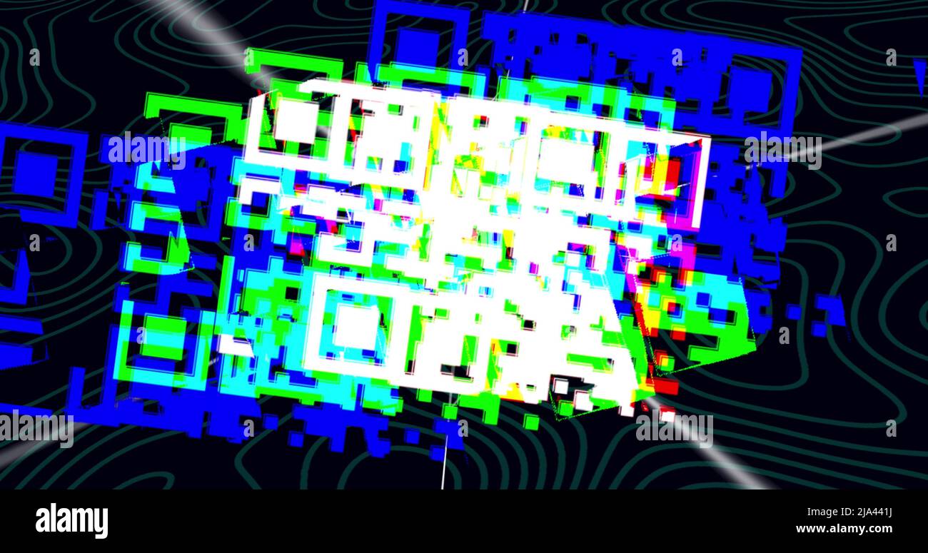 Image of qr code rotating on black background with isohypses Stock ...