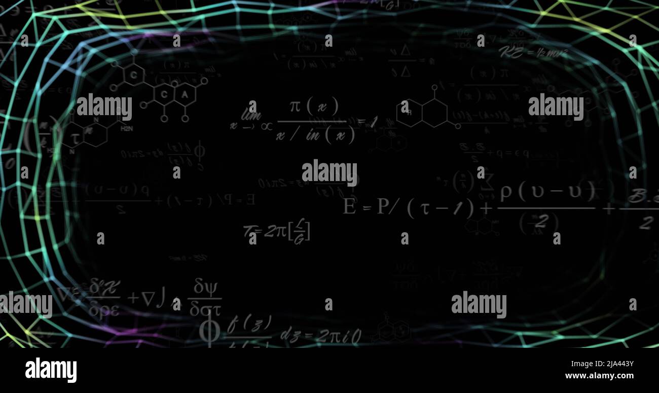 Image of mathematical equations and shapes on black background Stock ...