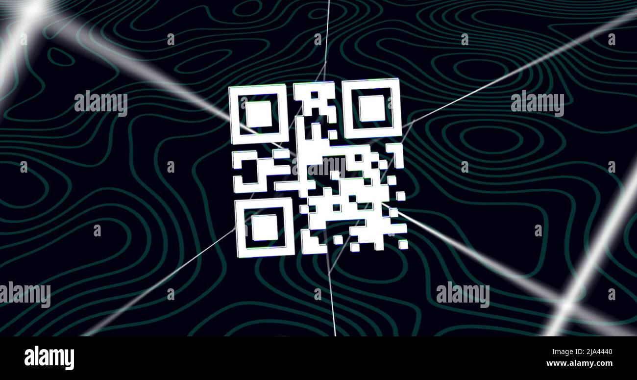 Image of qr code rotating on black background with isohypses Stock ...