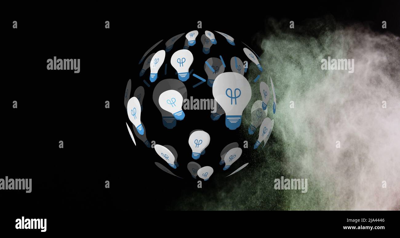 Image of globe made of bulbs and dust over black background Stock Photo ...