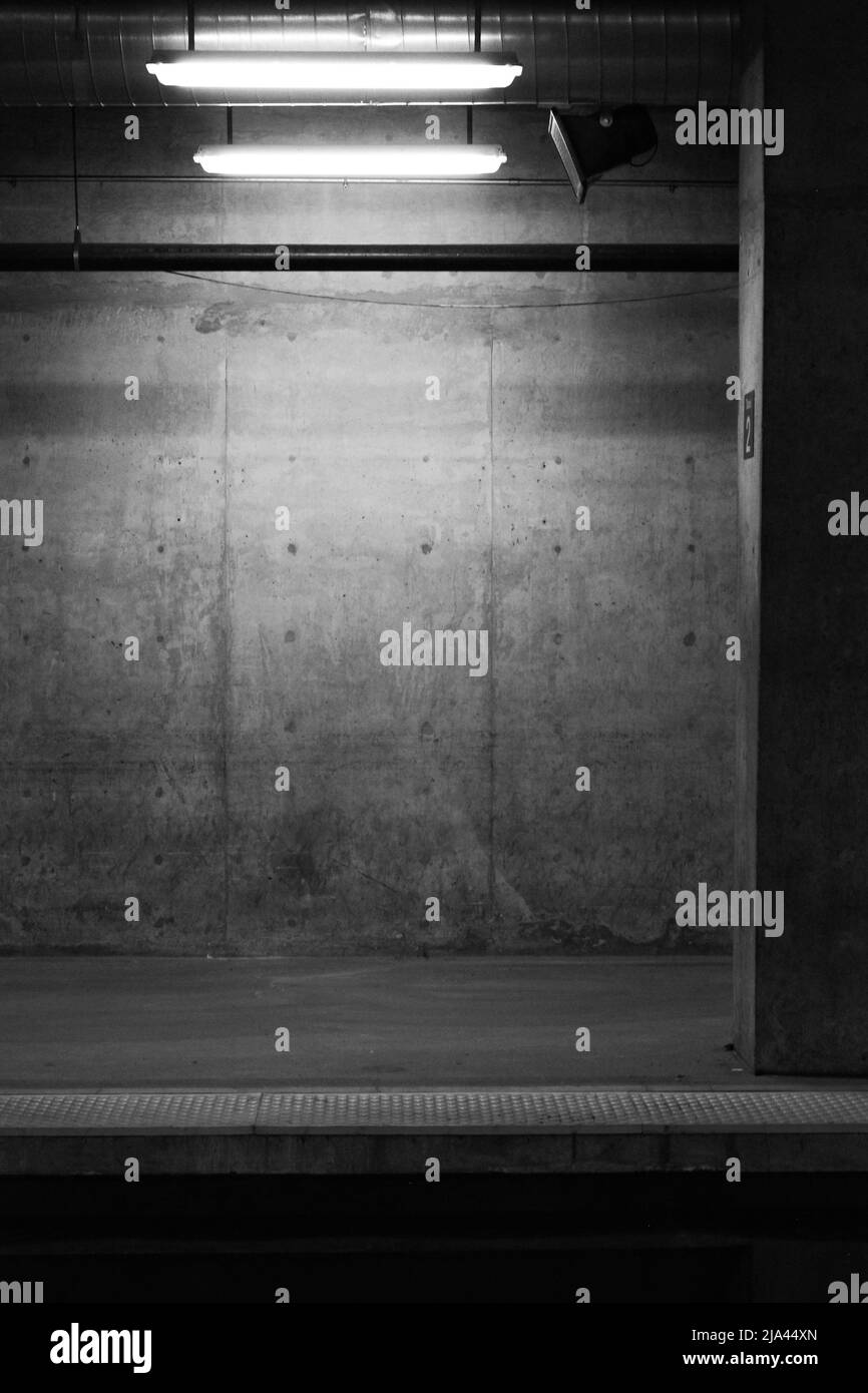 Plain authentic industrial corridor with a bright fluorescent light ...