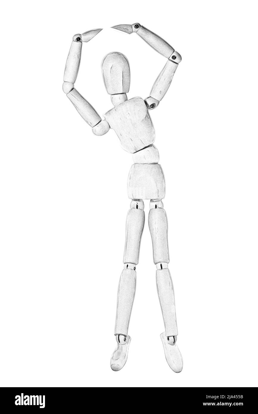 black and white drawing of a wooden puppet on a white background Stock ...