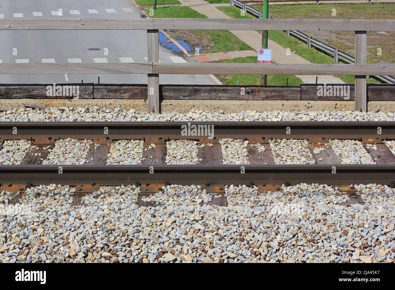 Typical common railroad tracks crossing the plains on a bright sunny ...