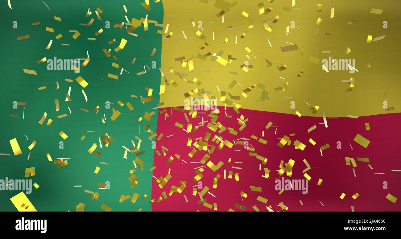 Image of confetti over flag of benin Stock Photo - Alamy