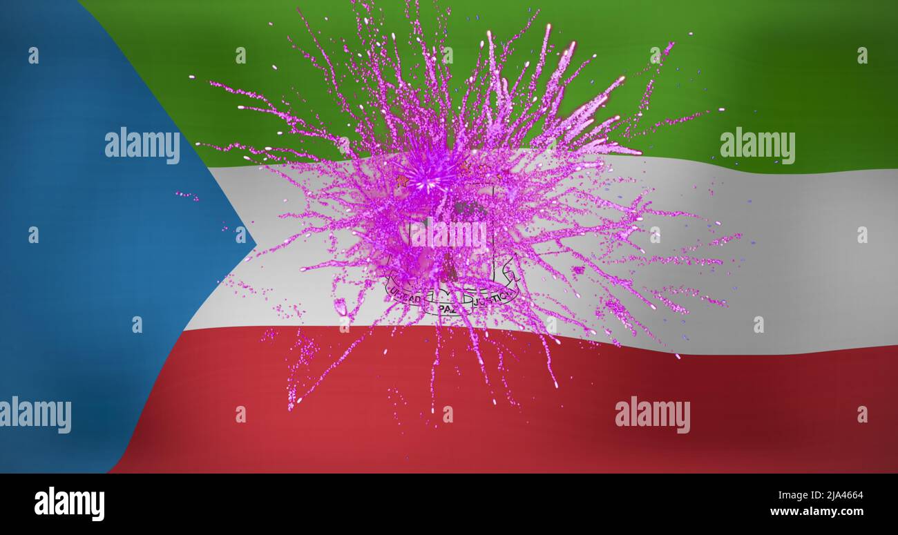 Image of fireworks over flag of equatorial guinea Stock Photo - Alamy