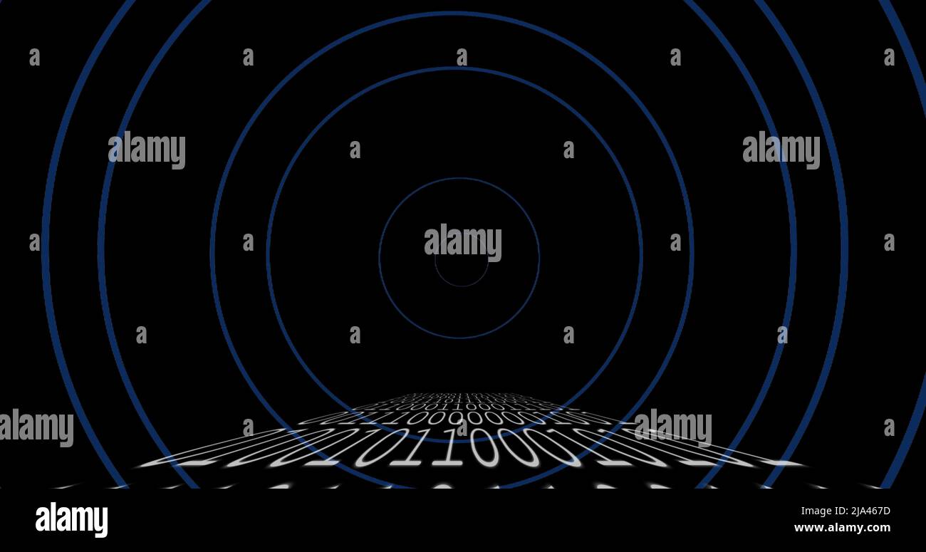 Image of binary coding and circles on black background Stock Photo - Alamy