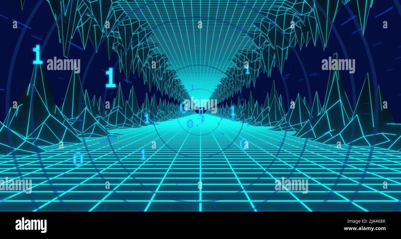 Image of binary coding and digital tunnel over circles Stock Photo - Alamy