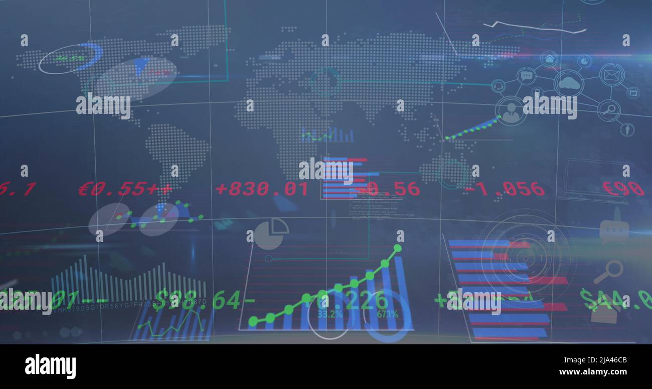 Image of stock market and financial data processing over world map ...