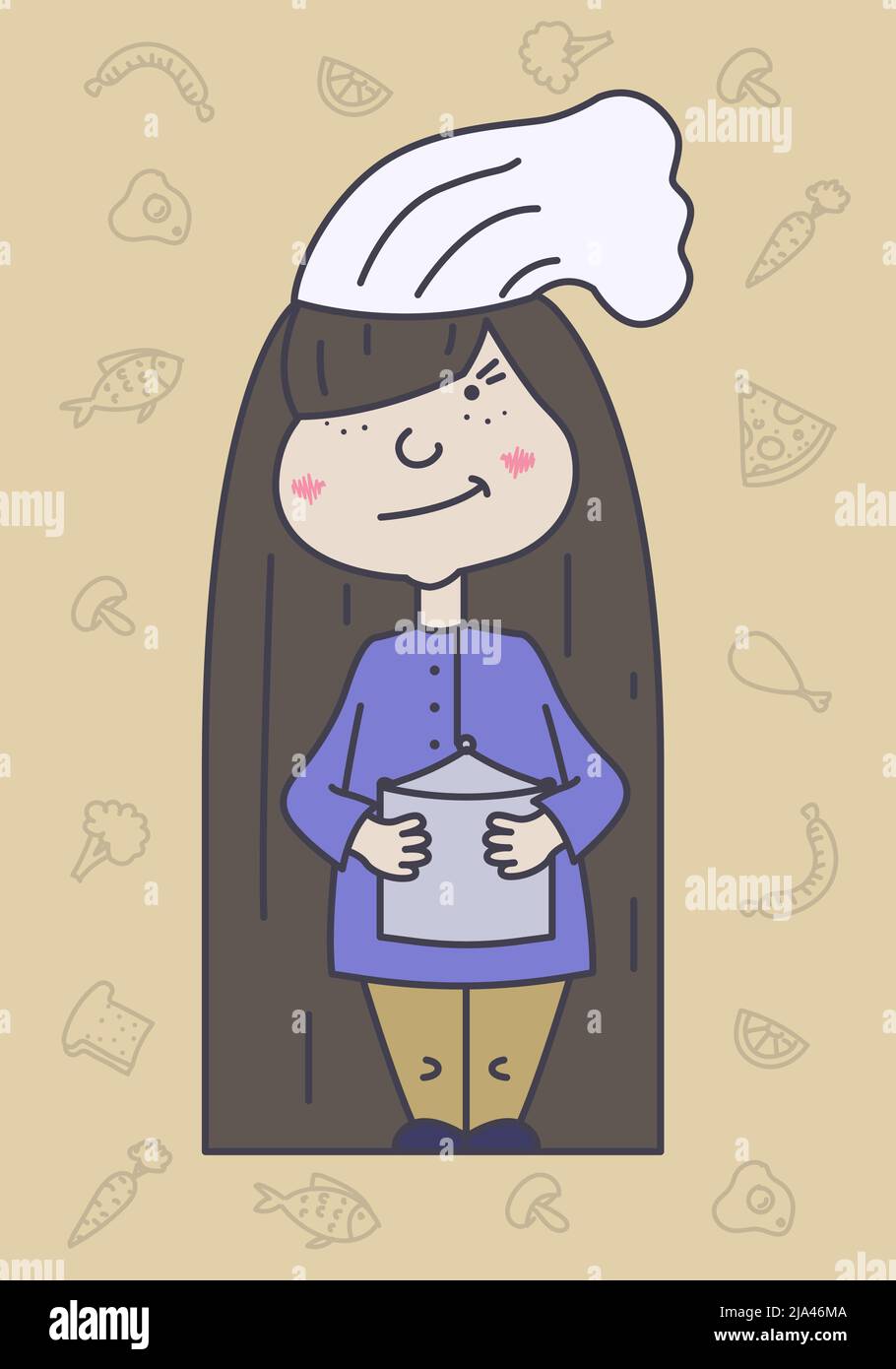 Cute funny chef cook girl character vector illustration Stock Vector ...