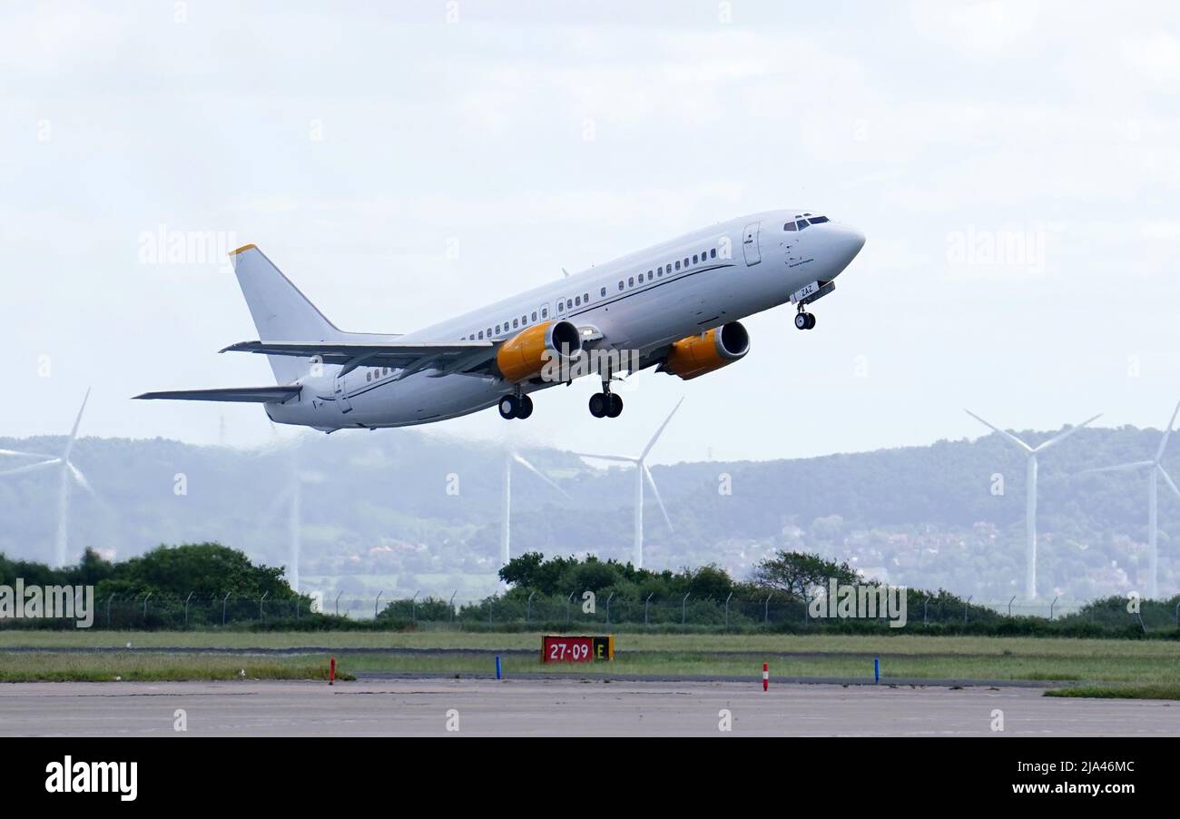 The Liverpool plane flies out of John Lennon Airport, ahead of the UEFA ...