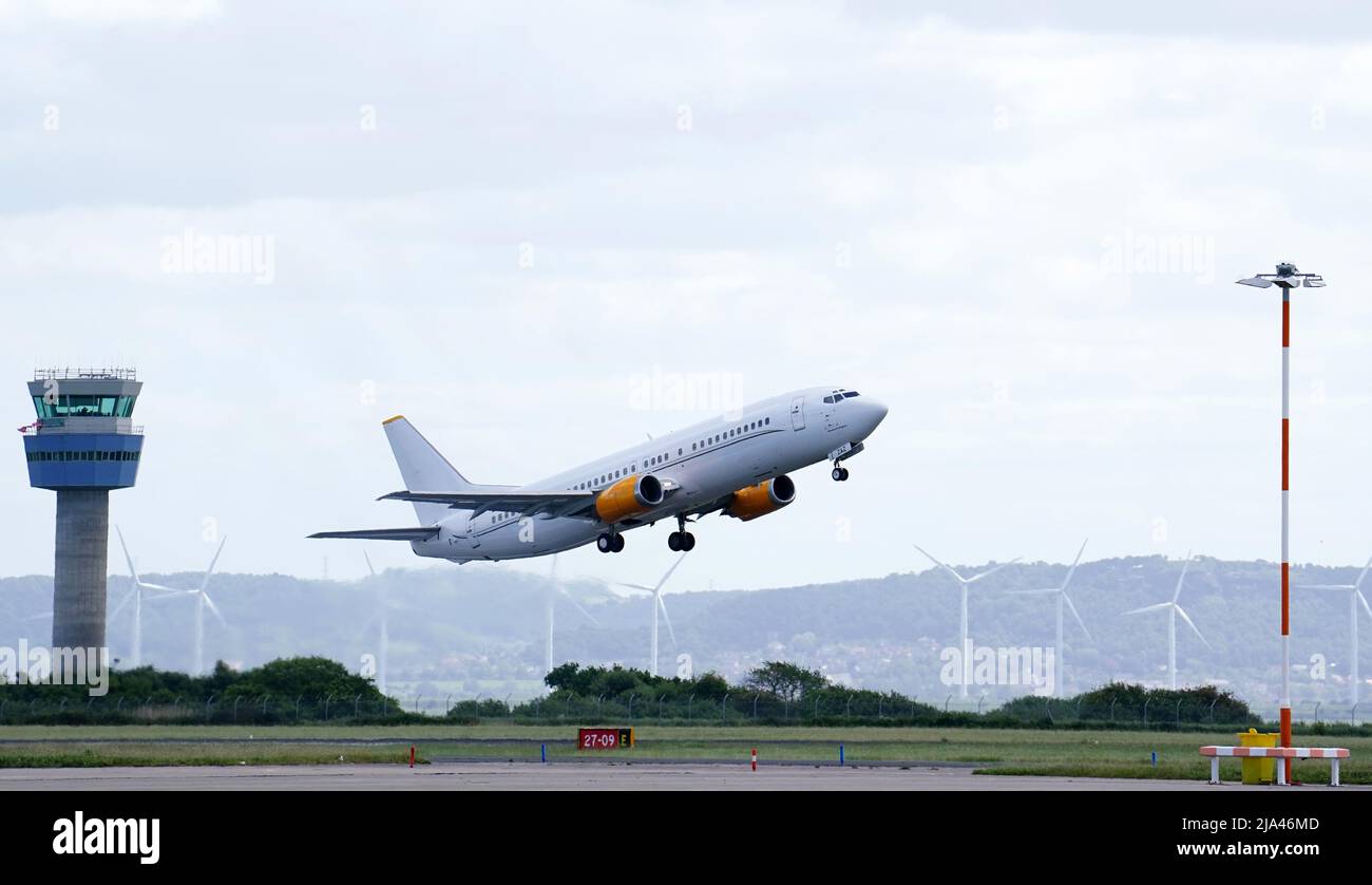 The Liverpool plane flies out of John Lennon Airport, ahead of the UEFA ...