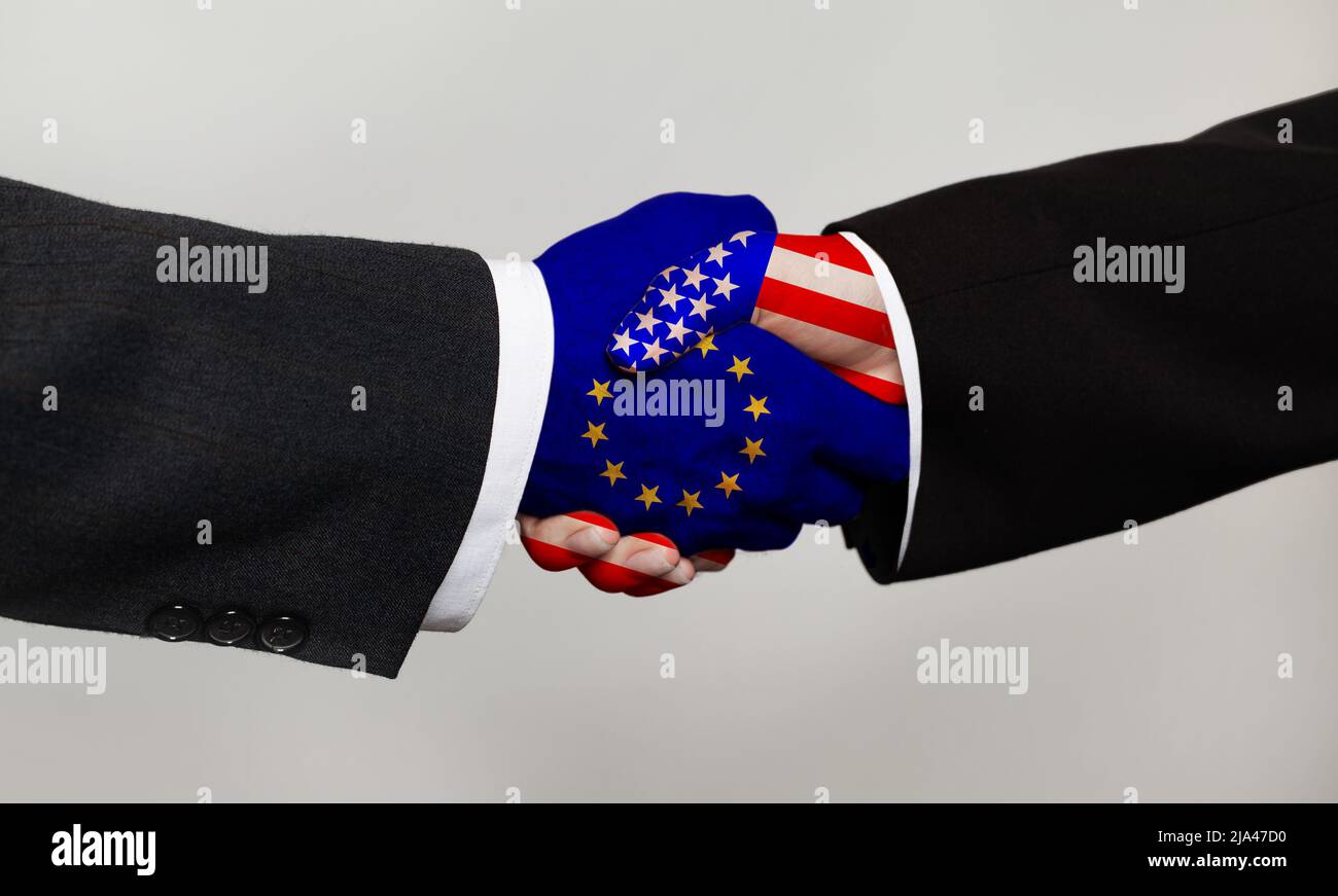 Positive and optimistic cooperation USA and European Union concept ...