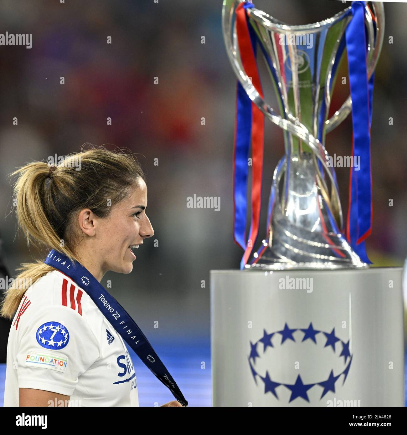TURIN - Danielle van de Donk of Olympique Lyonnais women with the women ...