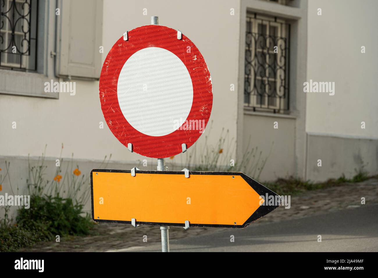 Driving ban sign with driving directions, Nidwalden, Switzerland Stock ...