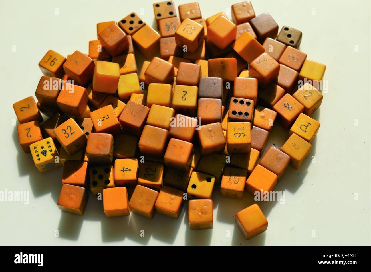 Yellow egg yolk color unfinished dice cubes from bakelite factory in 1940's USA collectable ...