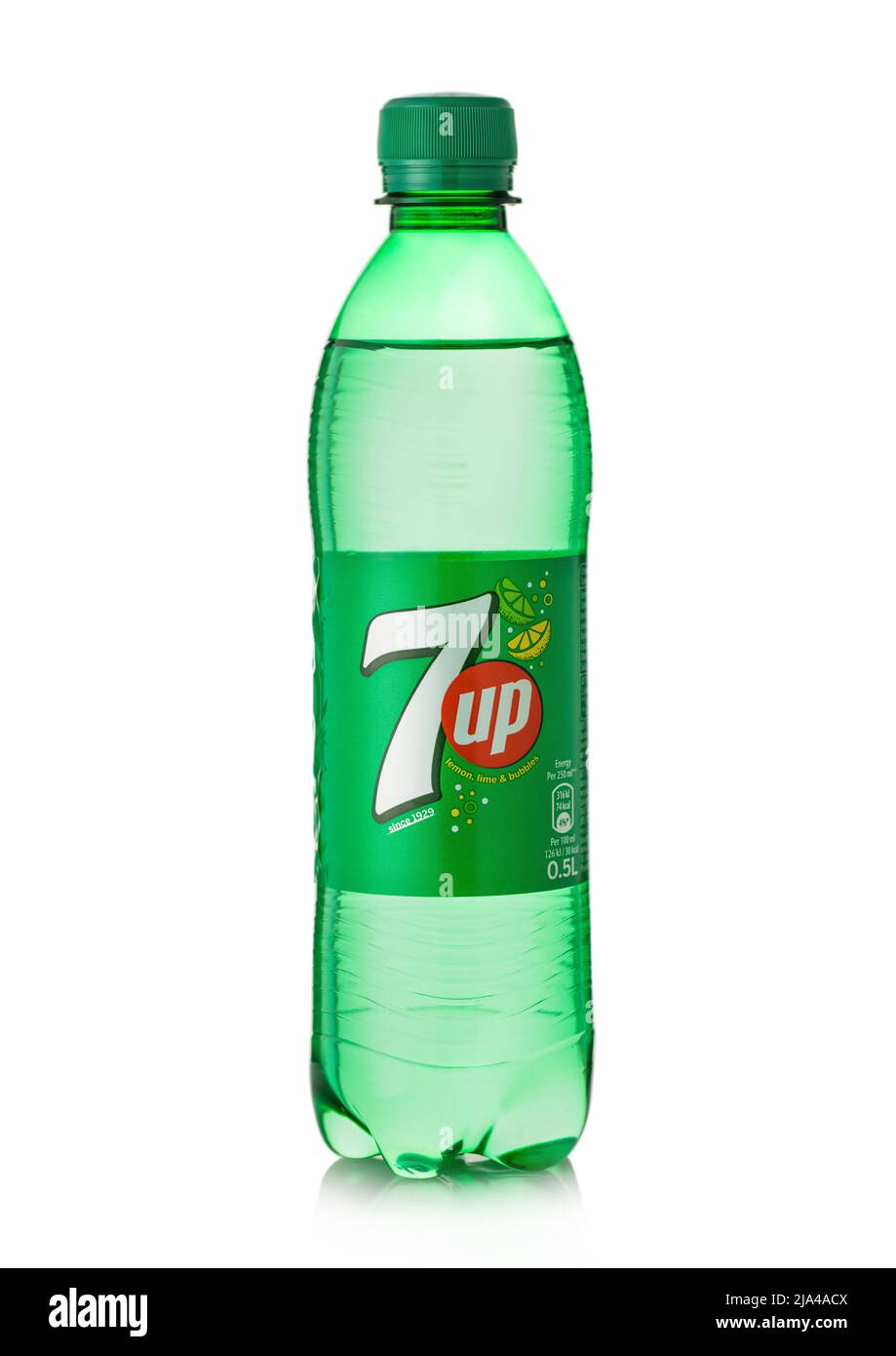LONDON,UK - MAY 20, 2022 : Bottle of 7UP lemon and lime soda on white ...