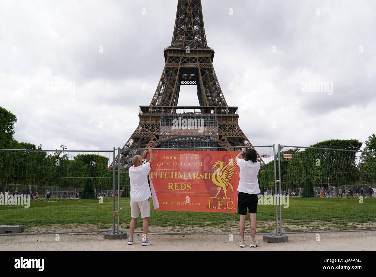 Liverpool fans near the Eiffel Tower in Paris ahead of Saturday's UEFA ...