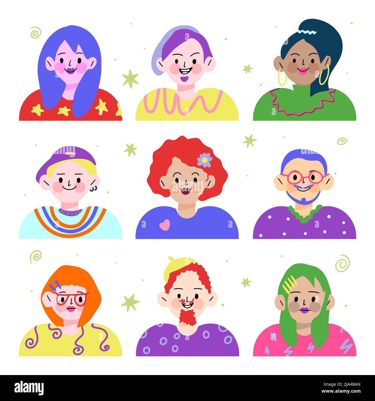 Set of cartoon avatars. Quirky cartoon look. Bright characters, funny ...