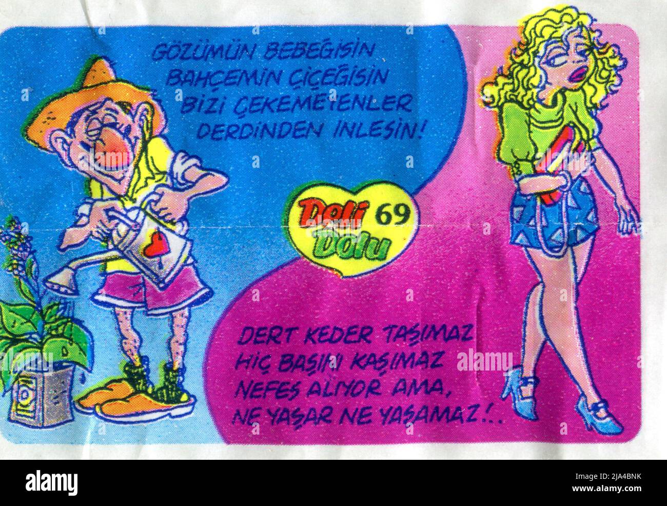 Turkish chewing gum insert. Cartoon. 1990s Stock Photo - Alamy