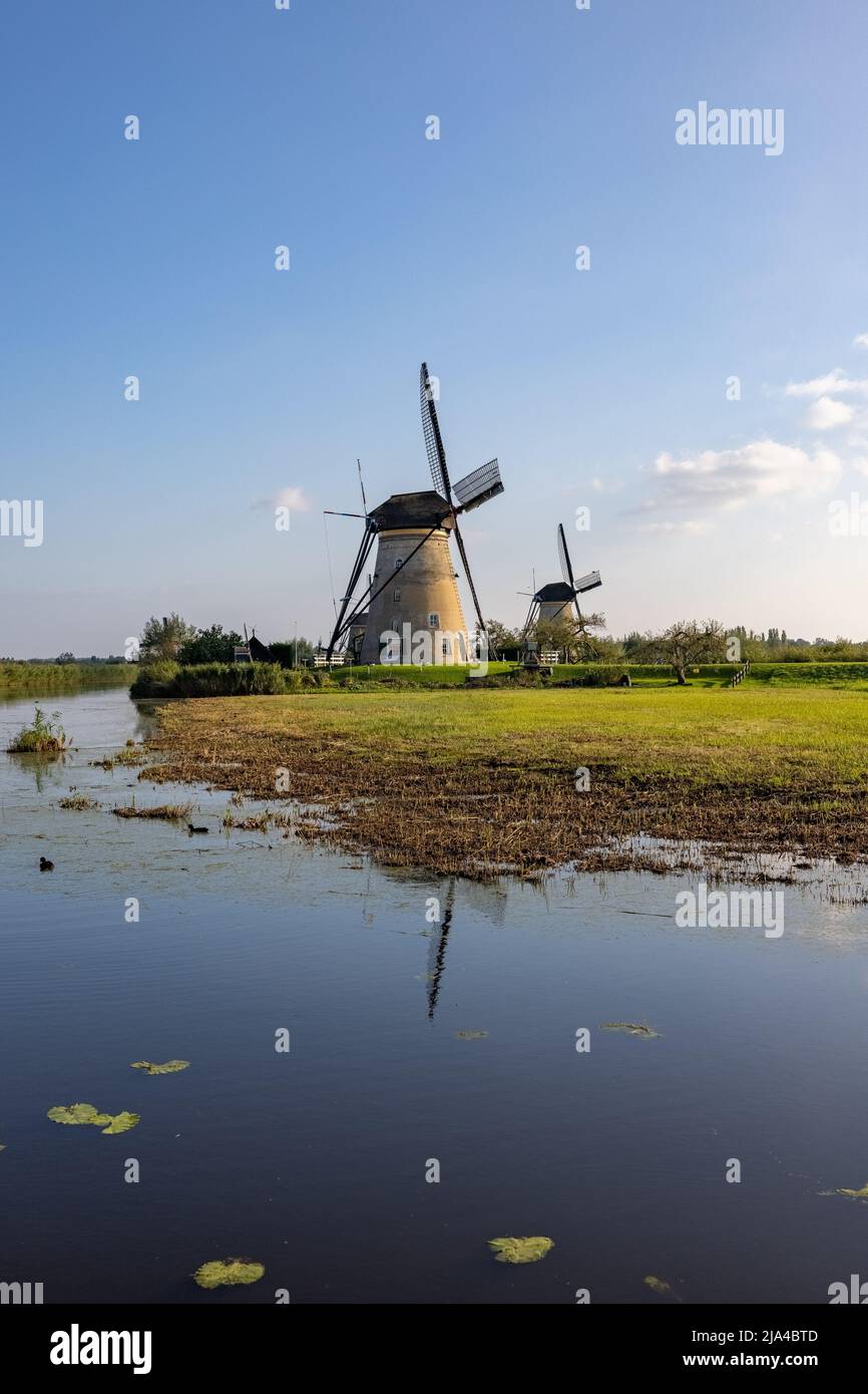 Vertical picture of one of the famous Dutch windmills at Kinderdijk, a ...