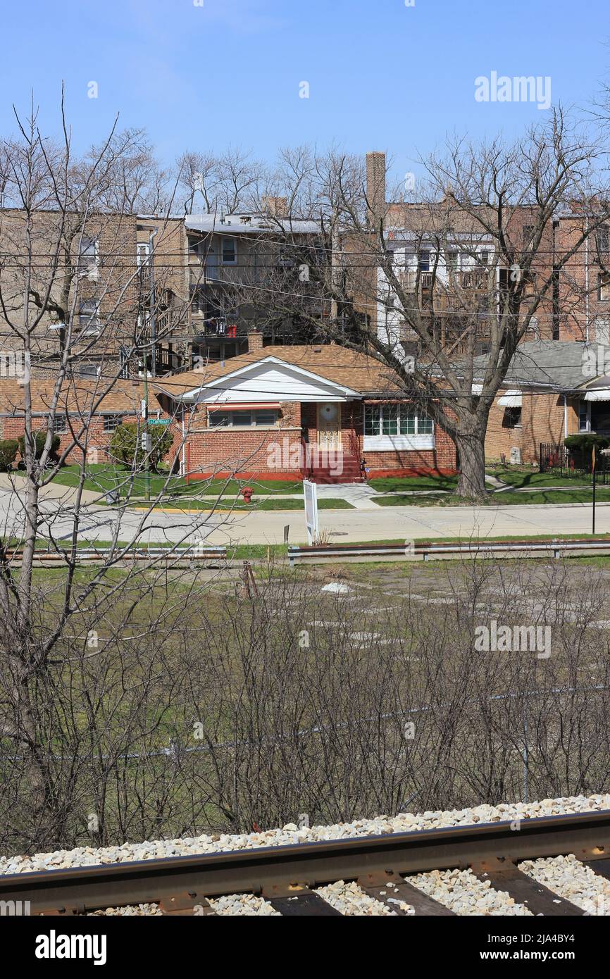 Typical common railroad tracks crossing the plains on a bright sunny ...