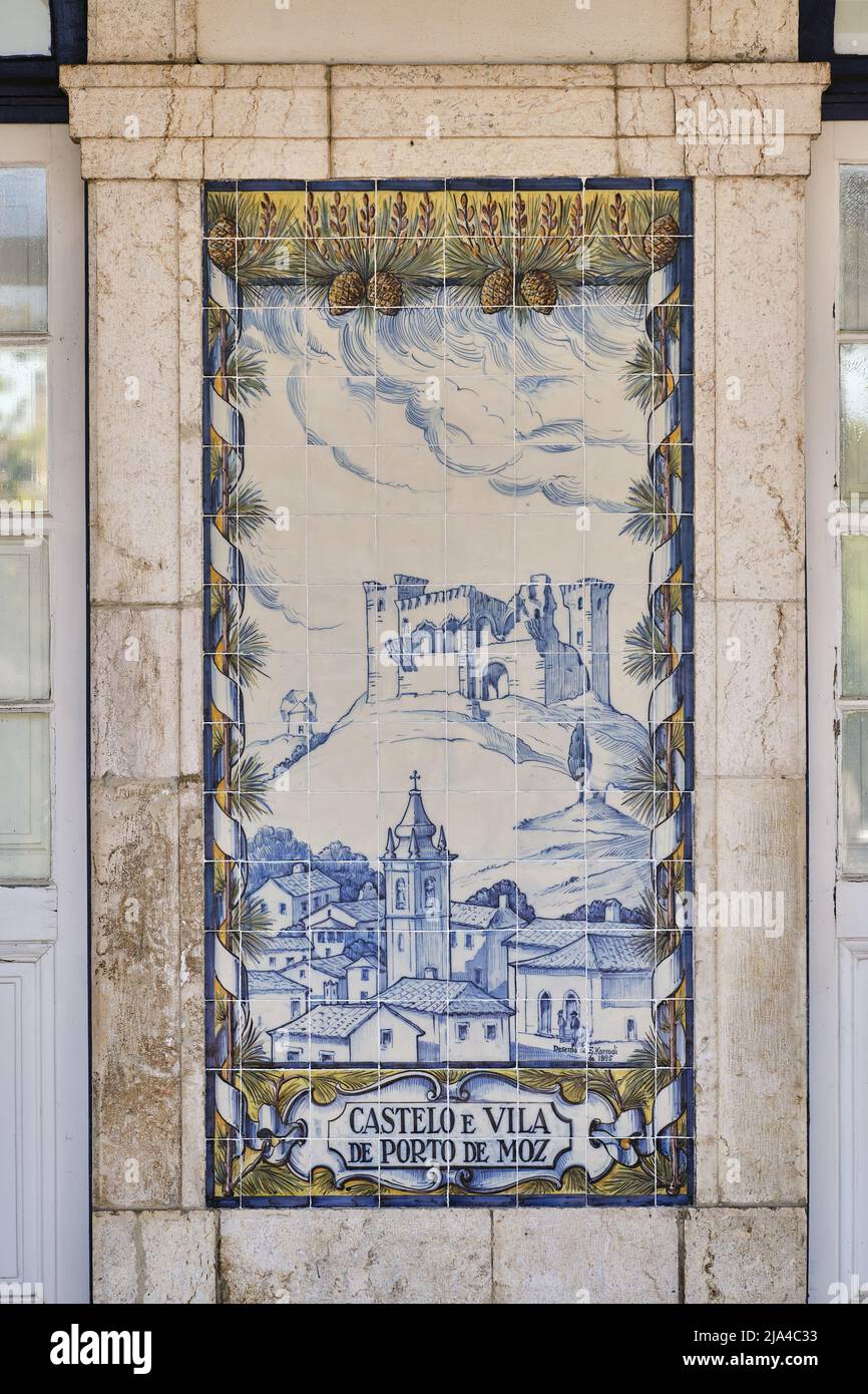 azulejos panel representing monuments and country scenes on the walls ...