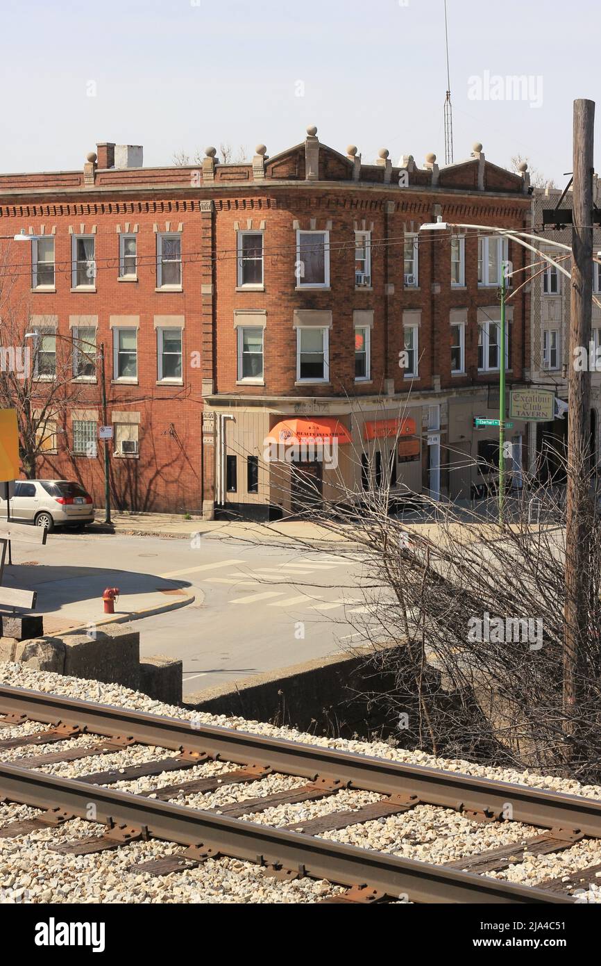 Typical common railroad tracks crossing the plains on a bright sunny ...