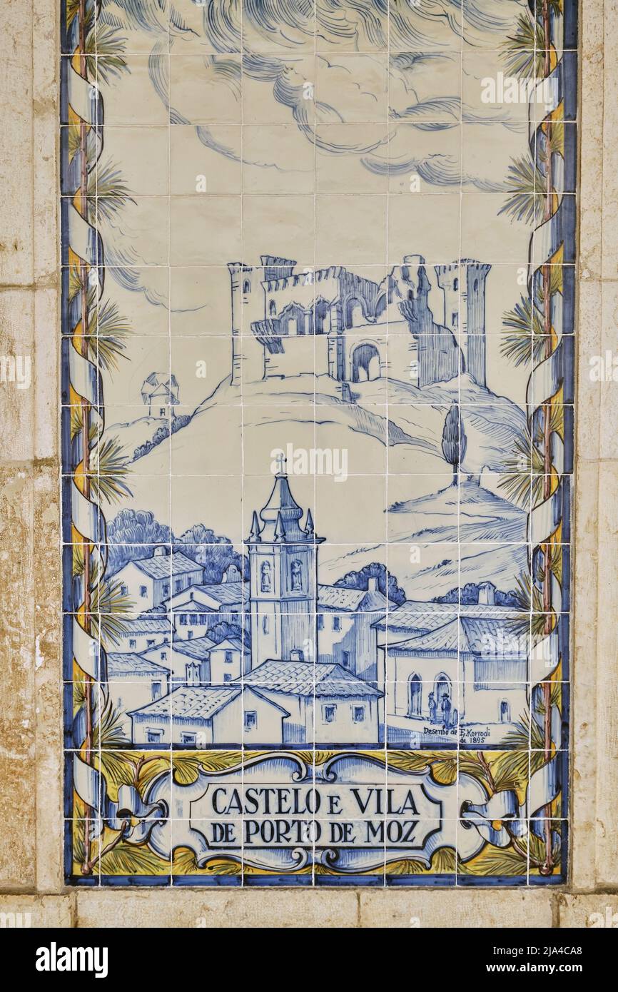 azulejos panel representing monuments and country scenes on the walls ...