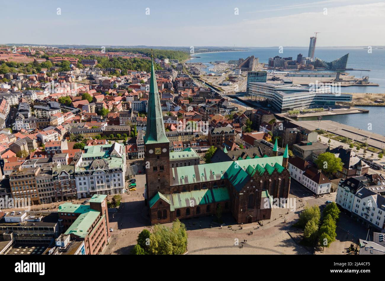 Aarhus Cathedral (Domkirke) in Aarhus, Denmark by drone Stock Photo - Alamy