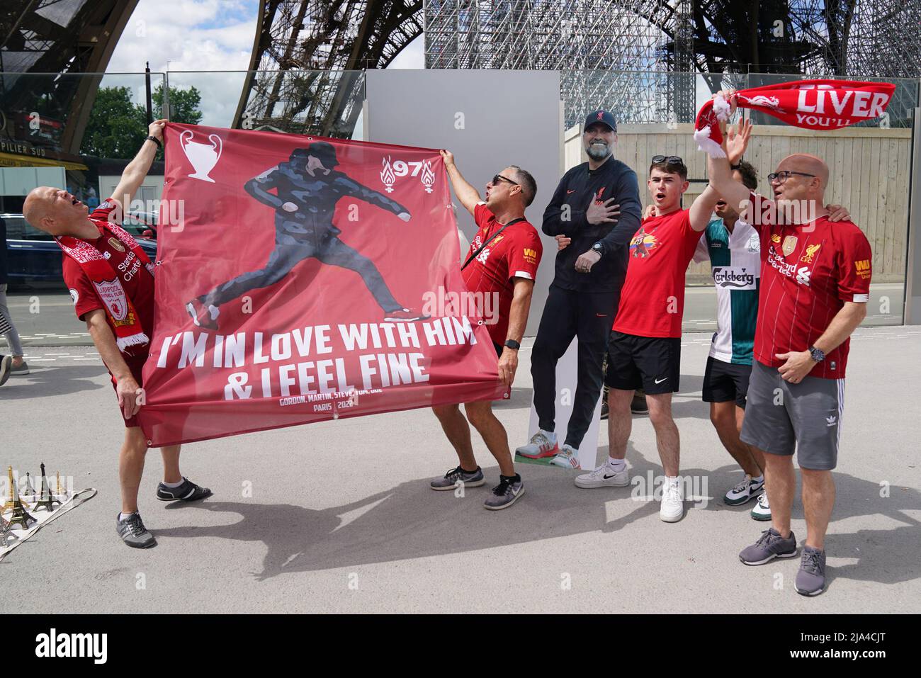 Liverpool fans near the Eiffel Tower in Paris ahead of Saturday's UEFA ...