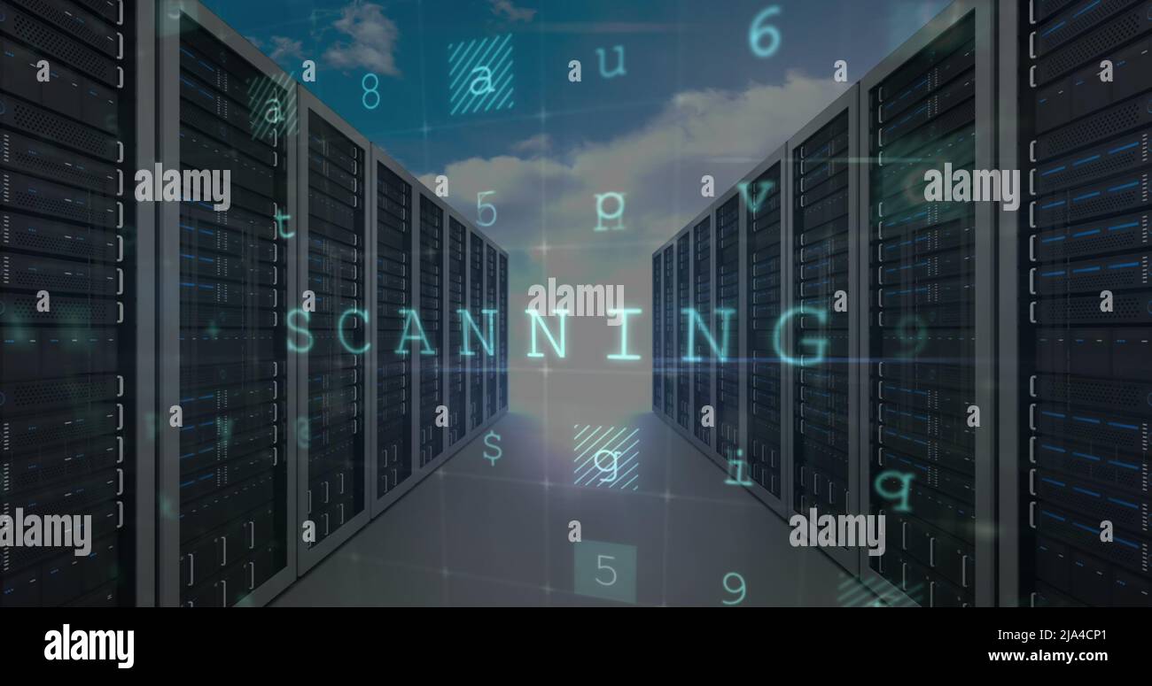 Image of cyber attack warning over server room Stock Photo - Alamy