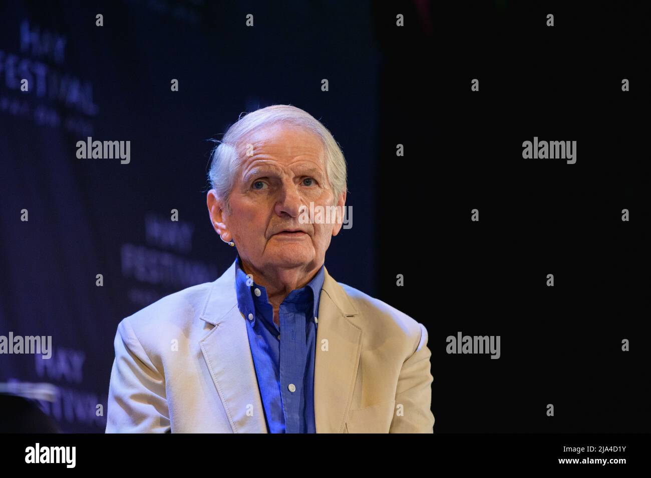 Hay-on-Wye, Wales, UK. 27th May, 2022. Norman Scott talks to Rachel ...